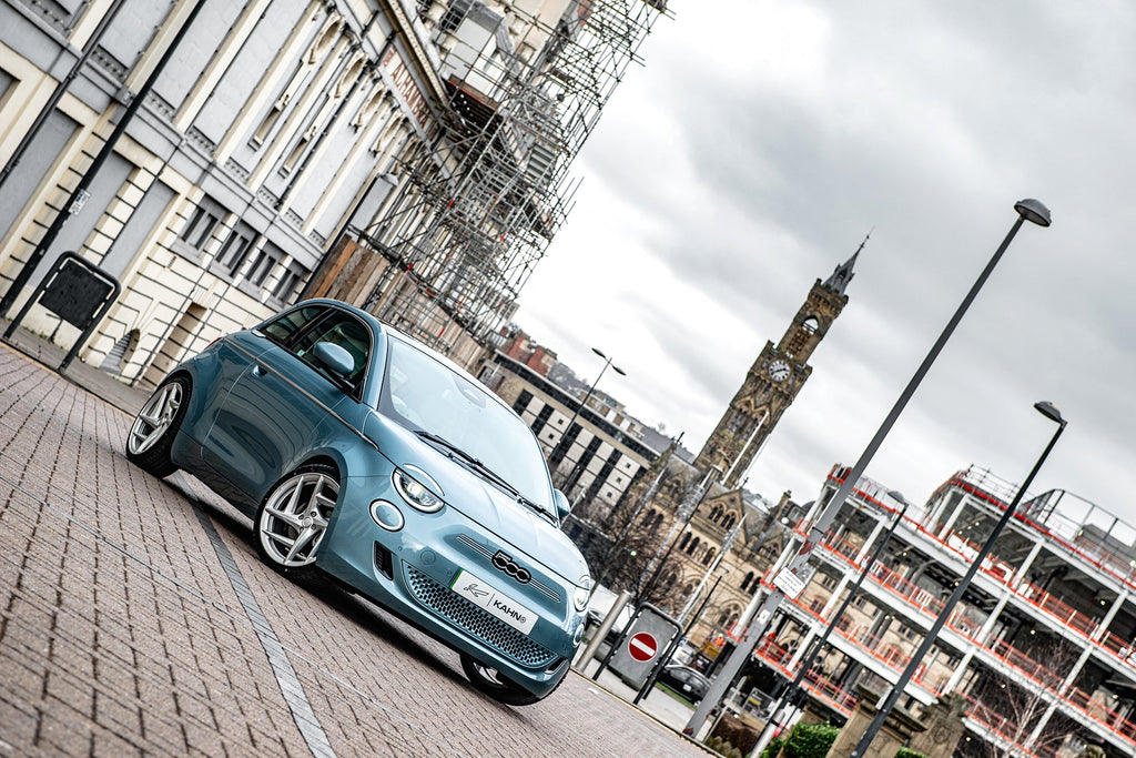 Fiat 500e Blue on Type 52 alloy wheels - Project Kahn